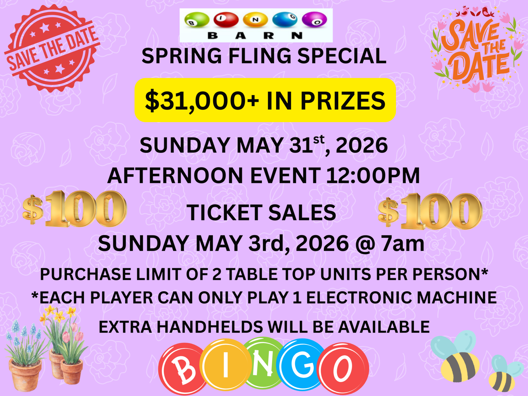 $31,000 SPRING FLING – Bingo Barn